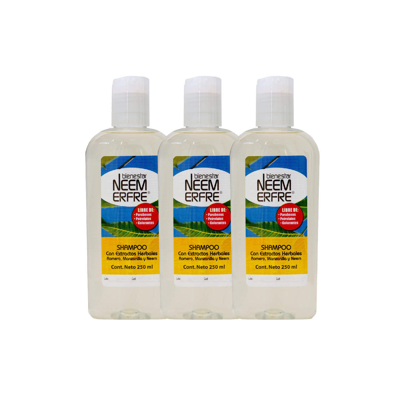 Shampoo de romero, manzanilla y extracto de NEEM – bienestar NEEM ERFRE