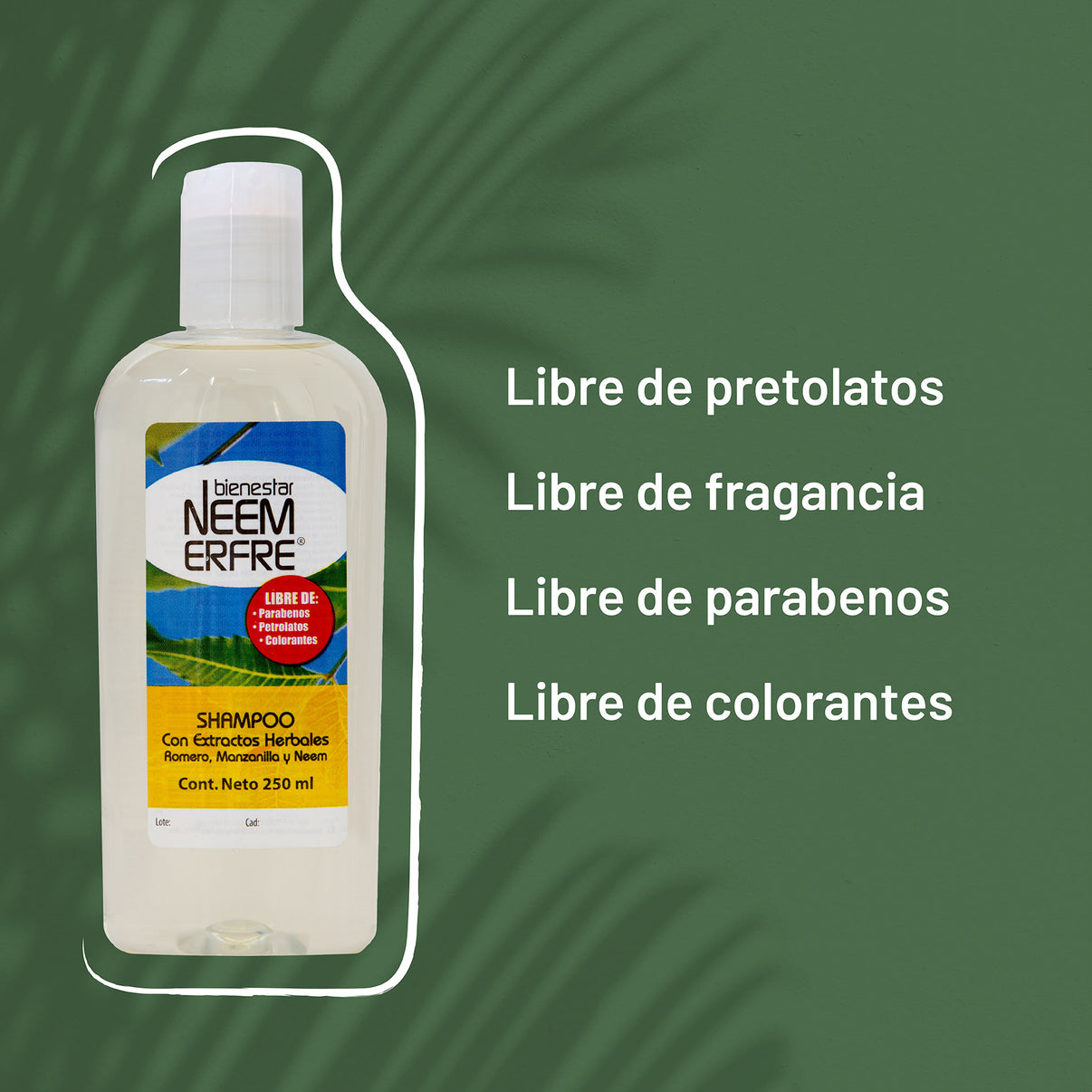 Shampoo de romero, manzanilla y extracto de NEEM – bienestar NEEM ERFRE